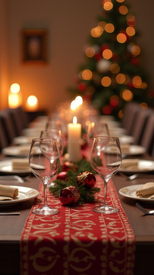 Elegant Holiday Dining Table with Festive Decorations and Candlelight ...