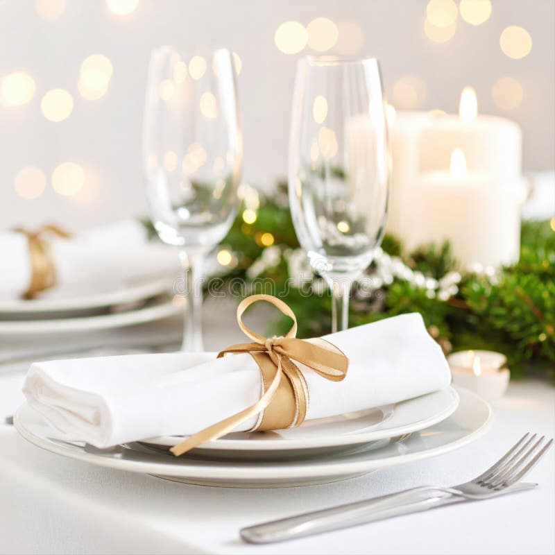 Elegant Holiday Table Setting with Candles and Glassware for Celebration Stock Photo - Image of ...