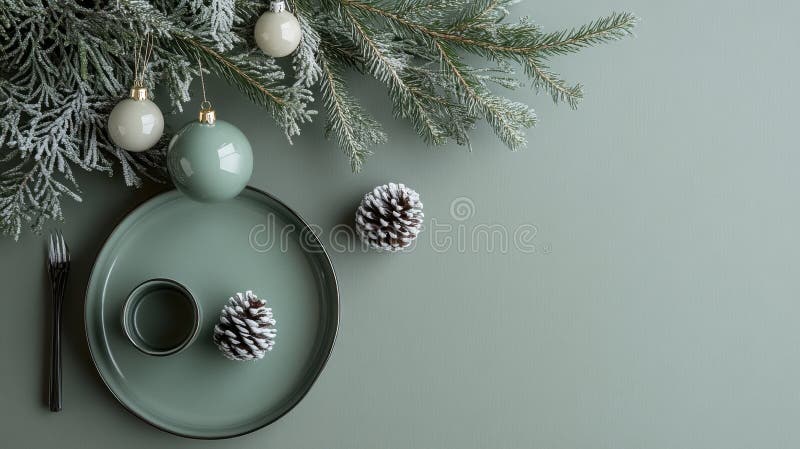 Elegant Holiday Table Setting with Dusty Sage and Pine Decorations ...