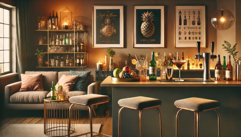 Elegant Home Bar with Cozy Seating and Stylish Decor, AI-Generated ...
