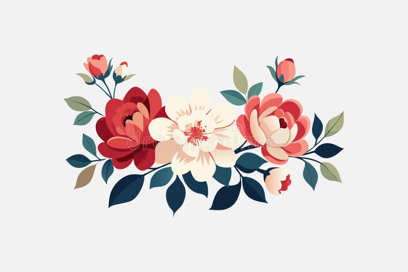 Horizontal White Pink and Red Flower Border Vector Artwork. Stock ...