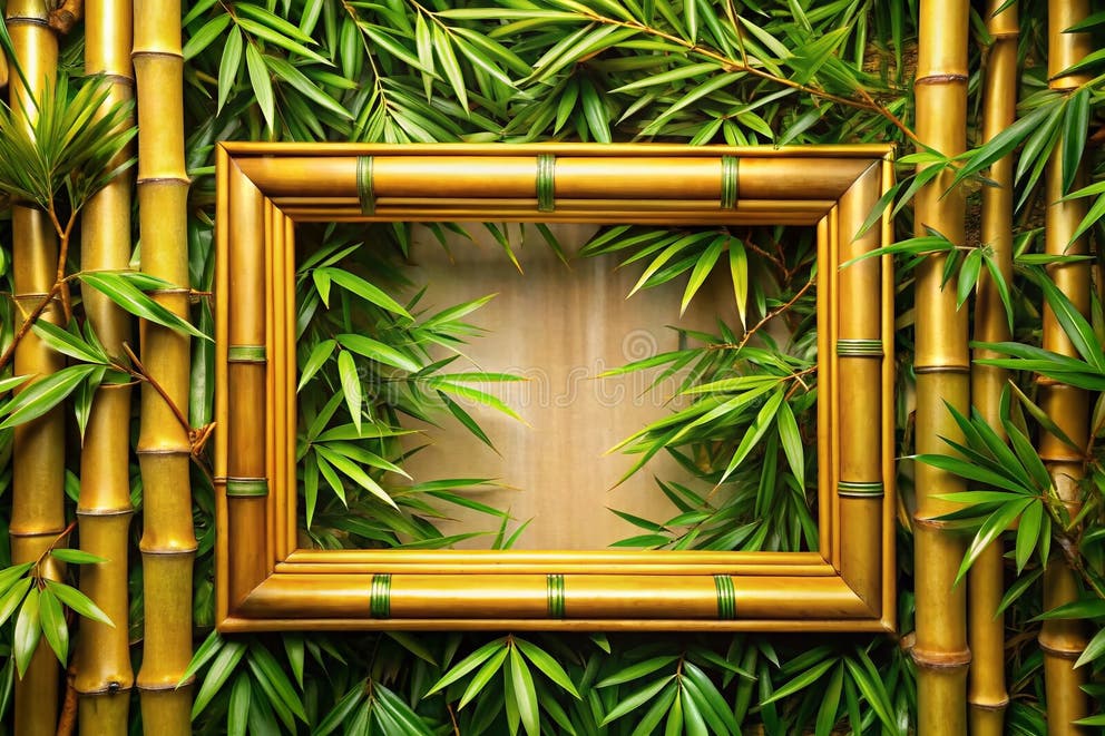 Elegant Horizontal Rectangular Design Template Golden Bamboo Frame with ...