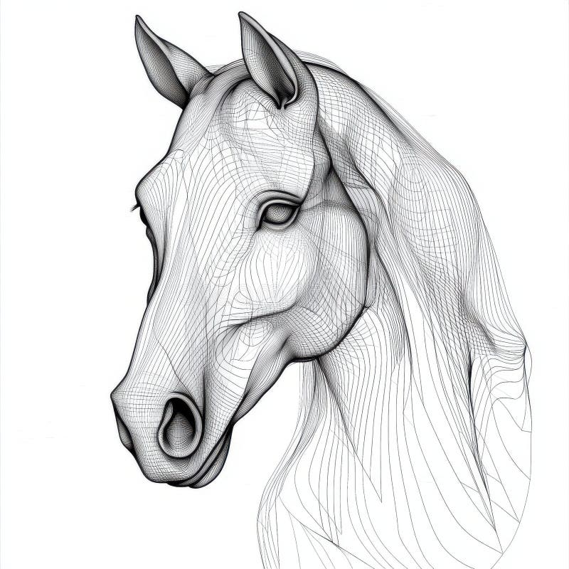 Elegant Horse Head Line Art Drawing Black and White Stock Illustration ...