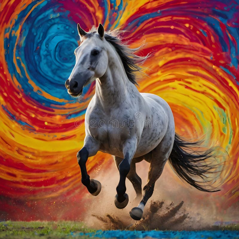 Elegant Horse Leaping in Vibrant Swirls Stock Illustration ...