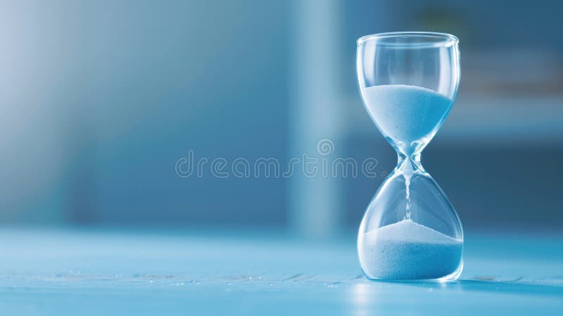 Elegant Hourglass with Blue Sand on Table, Symbolizing Time, Patience ...