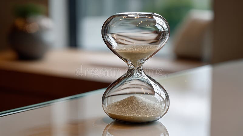 Elegant Hourglass Timer on Glass Surface Stock Illustration ...