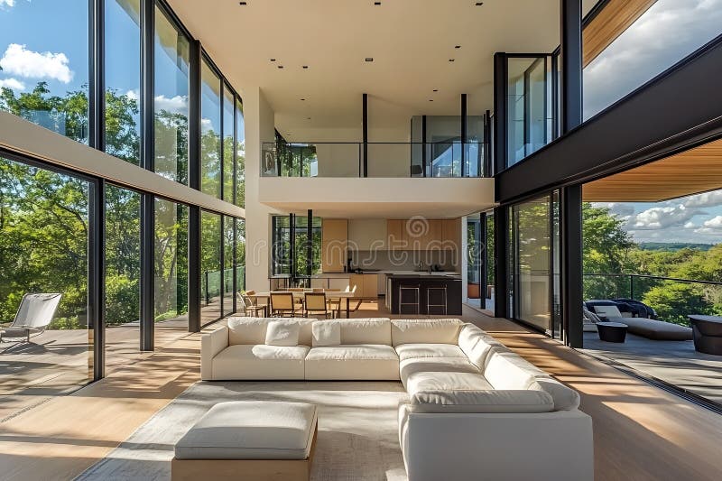 Elegant House Featuring Panoramic Windows and a Spacious Sky Area Stock ...