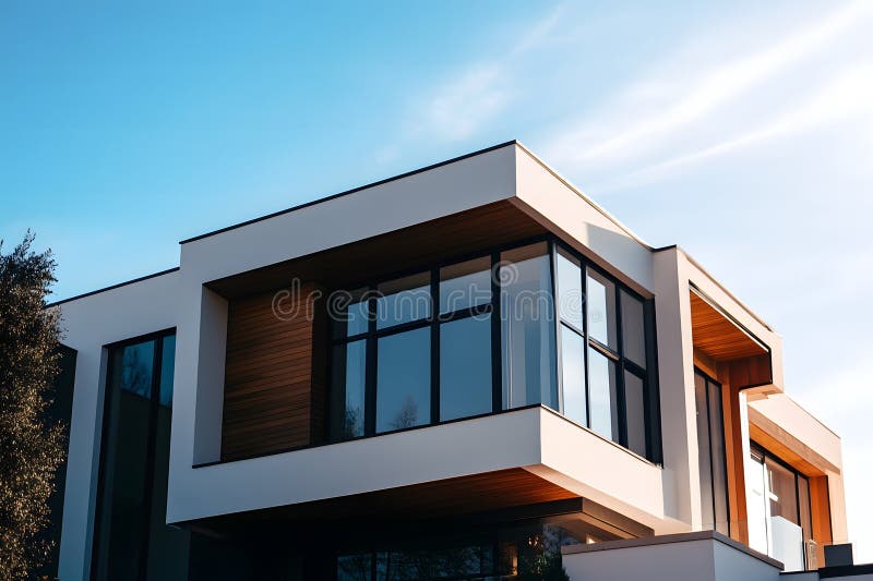 Elegant House Featuring Panoramic Windows and a Spacious Sky Area Stock ...