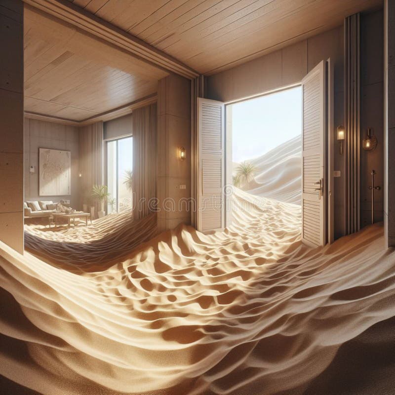 Elegant House Full of Sand. Abandoned House with Sand Dunes Inside ...