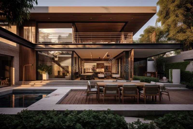 Elegant House with a Pool and Outdoor Lounge Area Stock Photo - Image ...