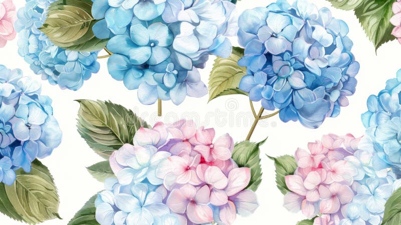 Elegant Hydrangea Bloom Pattern in Pastel Shades Stock Illustration - Illustration of pink ...