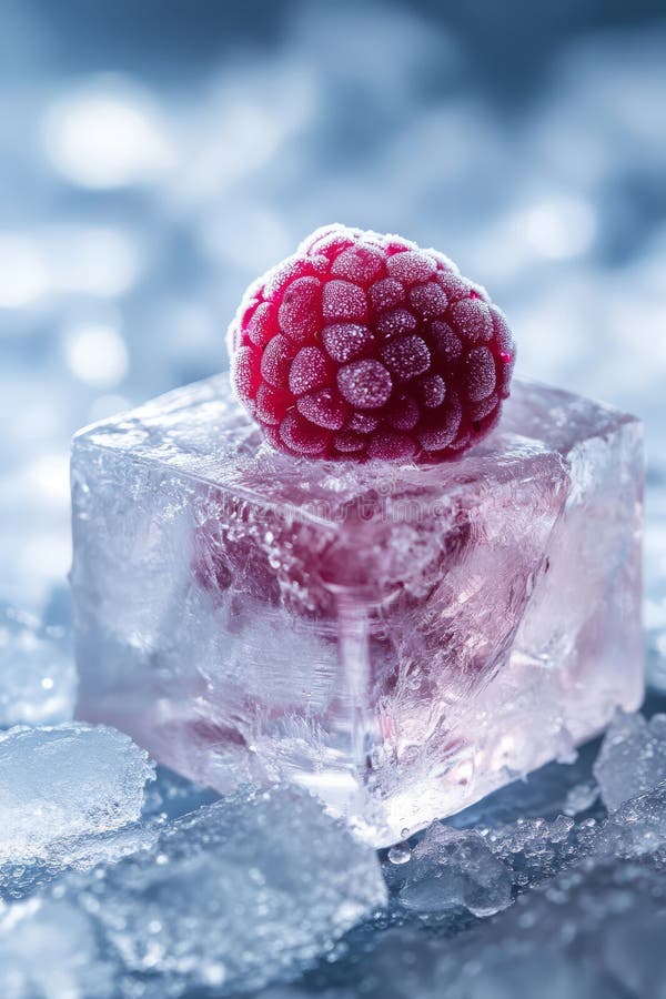 Elegant Ice Cube with Raspberry Stock Illustration - Illustration of ...