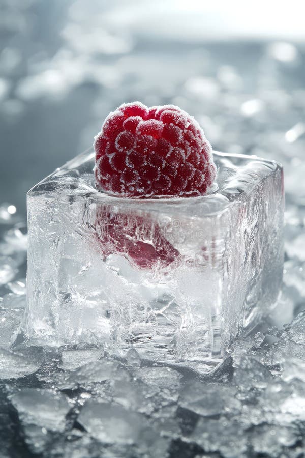 Elegant Ice Cube with Raspberry Stock Illustration - Illustration of ...