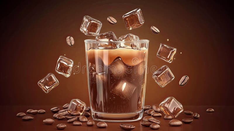 Elegant Iced Coffee Drink with Ice Cubes and Beans. Stock Image - Image ...
