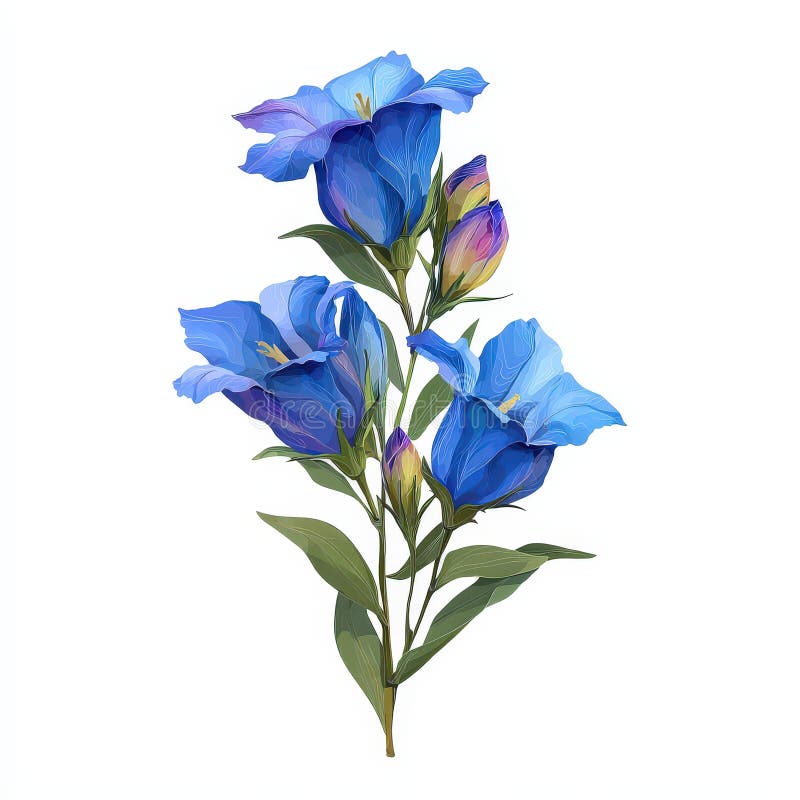 Blue Flowers with Buds on White Background Stock Illustration ...
