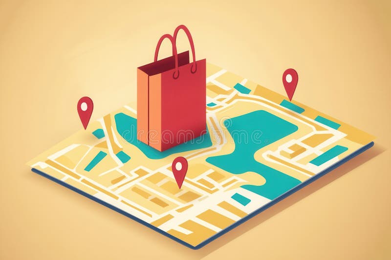 Elegant Illustration of a Delivery Route Map with Grocery Bag Icon and ...