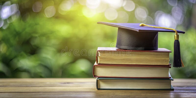 Minimalist Graduation Symbol: a Stack of Books and Cap, Evoking ...