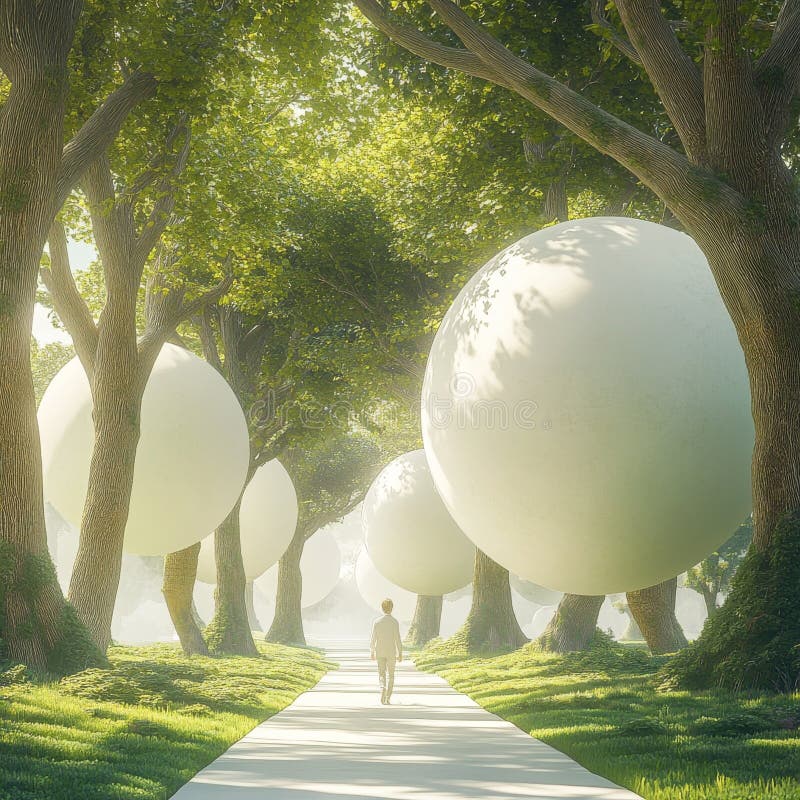 An Elegant Image Features a Person Walking on a Lush Forest Path, with ...