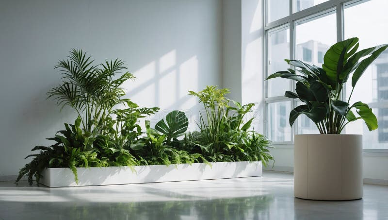 Elegant Indoor Plant Setup in a Sleek White Rectangular Planter ...