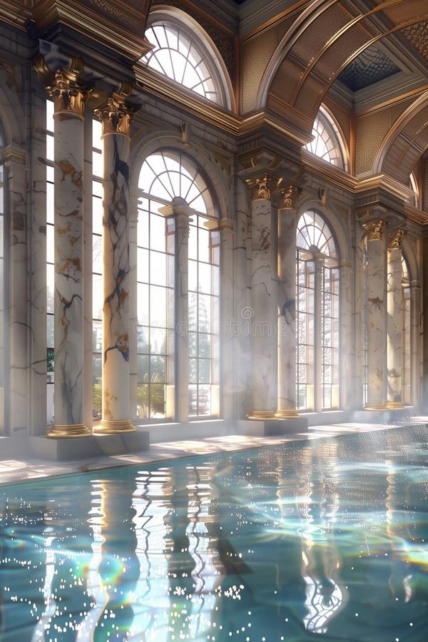 Elegant Indoor Pool Surrounded by Opulent Architecture and Sunlit ...