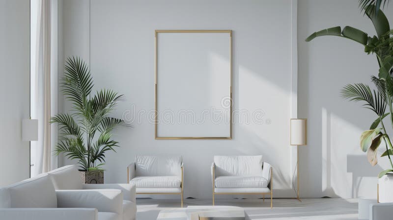 Elegant Indoor Space Mock-Up with Empty Frame, White Background, and ...
