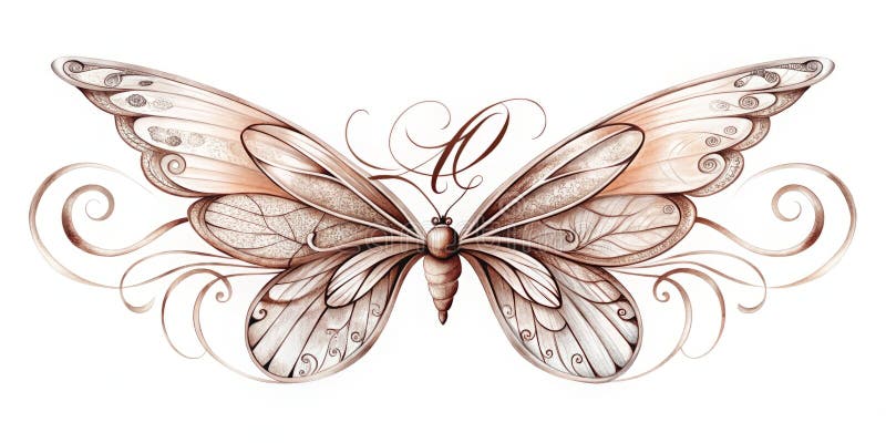 Elegant Initial Letter Butterfly Tattoo Design: Intricate Script and ...
