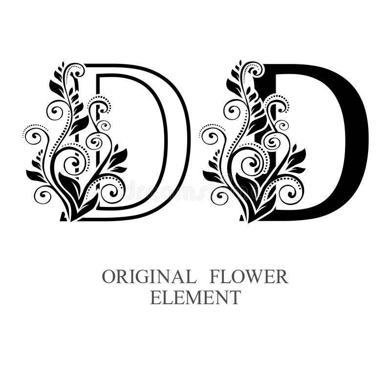 Elegant Initial Letters D in Two Color Variations with Botanical ...