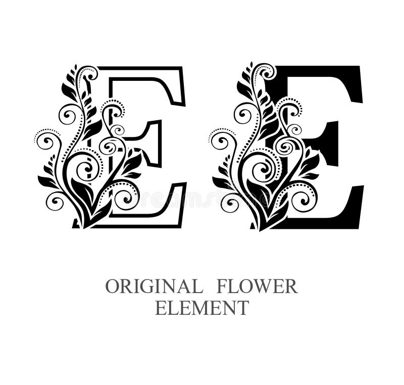 Elegant Initial Letters E in Two Color Variations with Botanical ...