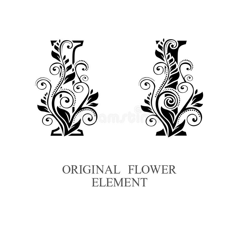Elegant Initial Letters I in Two Color Variations with Botanical ...