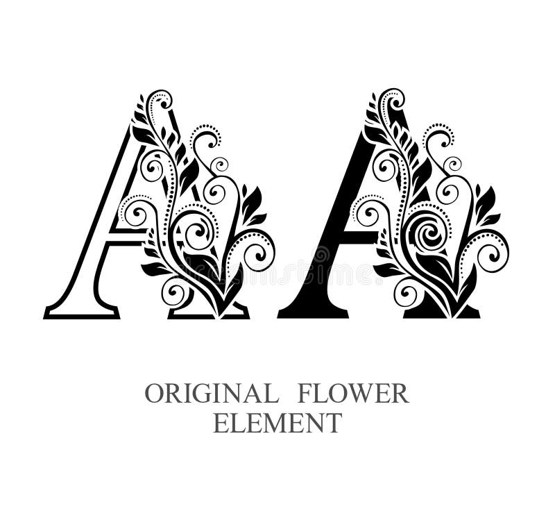 Elegant Initial Letters a in Two Color Variations with Botanical ...