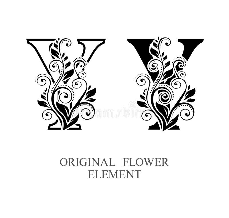 Elegant Initial Letters Y in Two Color Variations with Botanical ...