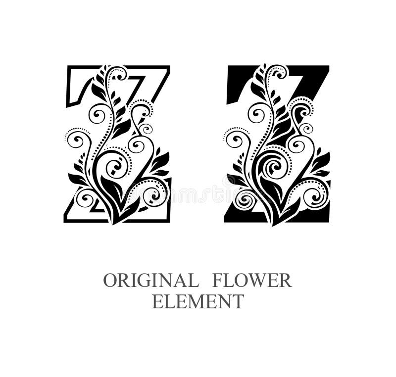 Elegant Initial Letters Z in Two Color Variations with Botanical ...
