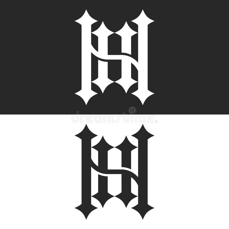 Elegant Initials NH or HN Letters Monogram Logo Design with Gothic ...