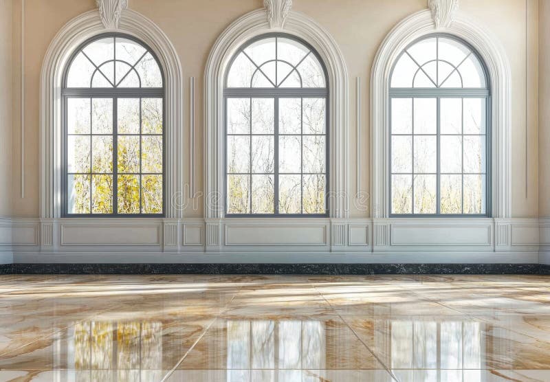 Elegant Interior with Arched Windows and Marble Floor. Stock ...