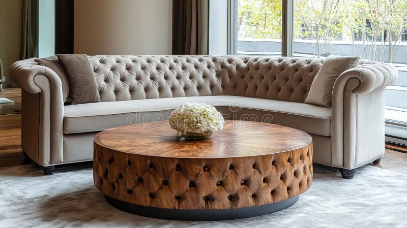 Elegant Interior Design: Chesterfield Sofa, Stylish Coffee Table Stock ...