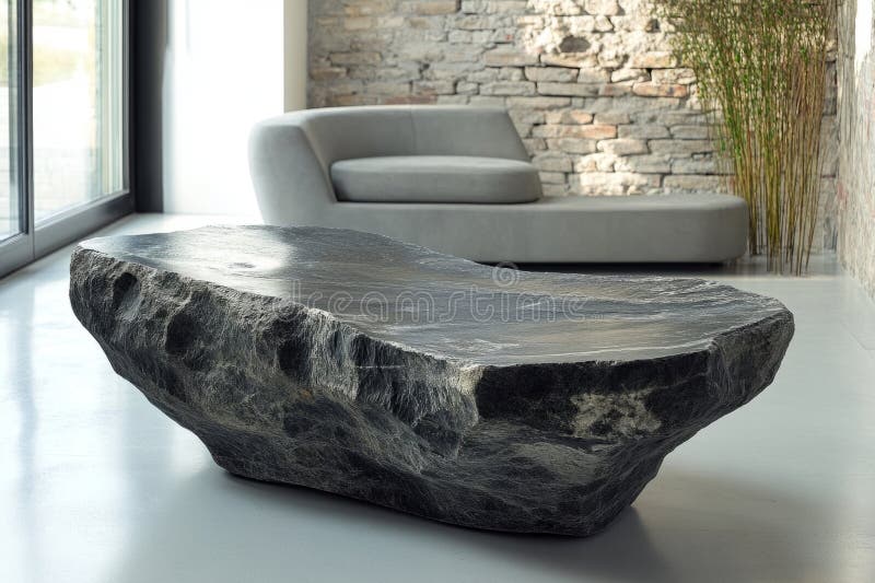 Elegant Interior Design Featuring a Natural Stone Coffee Table As a ...