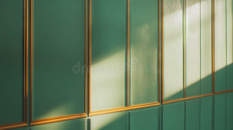 Elegant Interior Design with Gold Moldings and Green Wall Panel Texture ...