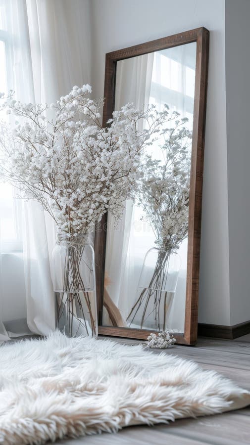 Elegant Interior with Dried Flowers and Mirror Reflection, Cozy Home ...