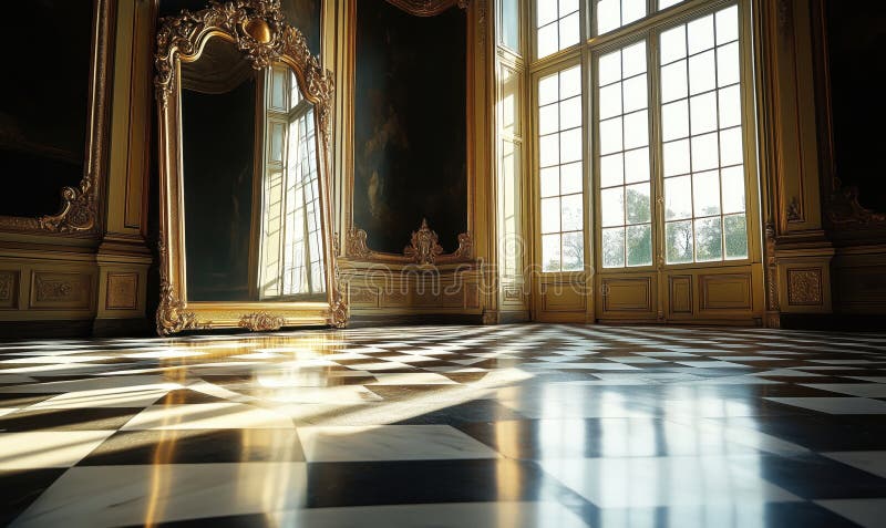 Elegant Interior of Historic Room with Ornate Mirror and Sunlight ...
