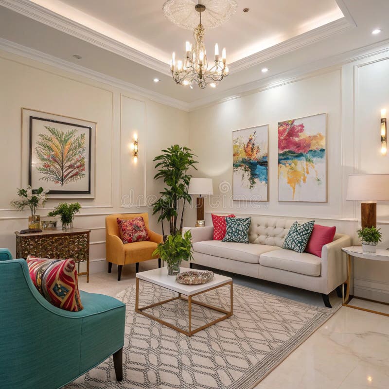 Elegant Interior Rooms with Splashes of Color Stock Photo - Image of ...