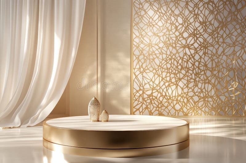 Elegant Interior Space Featuring a Circular Platform and Decorative ...