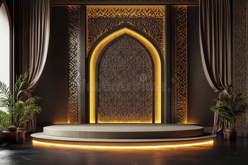 Elegant Interior Stage with Intricate Arch Design and Ambient Lighting ...