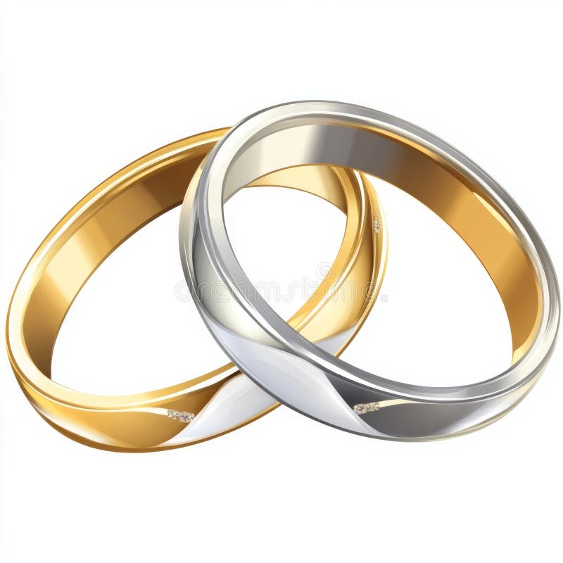 Elegant Interlocking Gold and Silver Rings with Diamonds Symbolizing ...