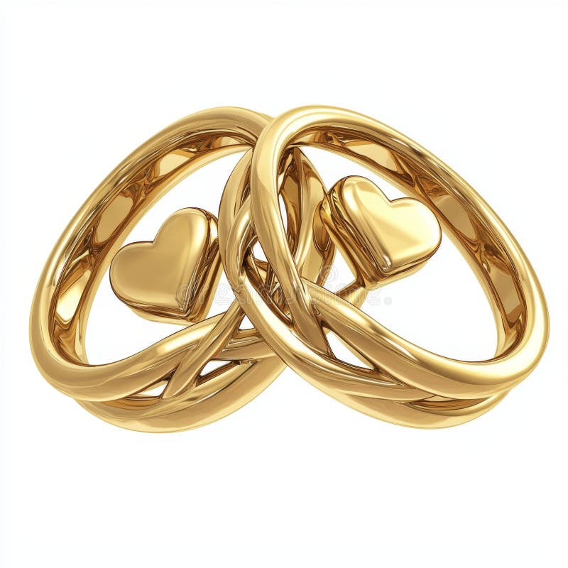Elegant Intertwined Gold Rings with Heart Shapes Symbolizing Love and ...