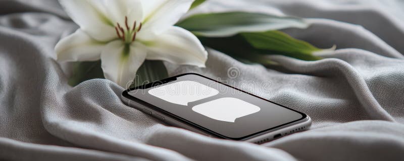 Elegant IPhone Resting on Soft Fabric with White Lilies and Empty ...