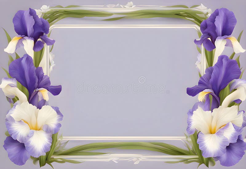 Elegant Iris Flowers Frame on Lavender Background Stock Illustration ...