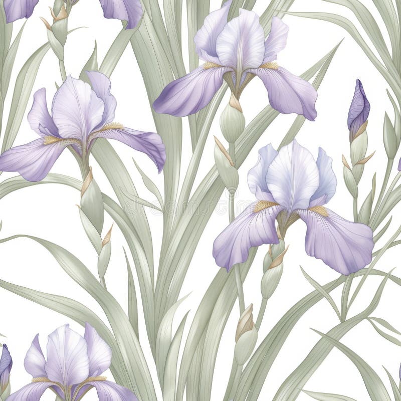 Elegant Iris Flowers Seamless Pattern on Neutral Background Stock Image ...