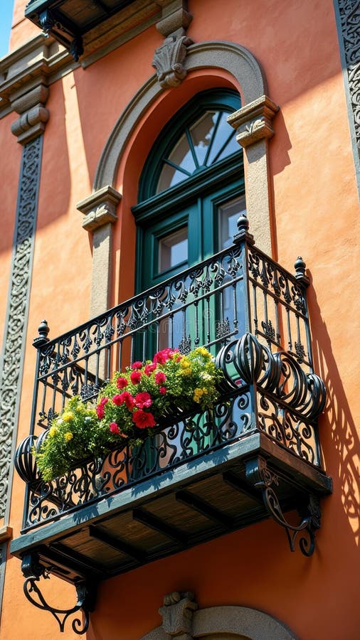 Elegant Iron Balcony Colorful Mediterranean Building Facade Stock ...