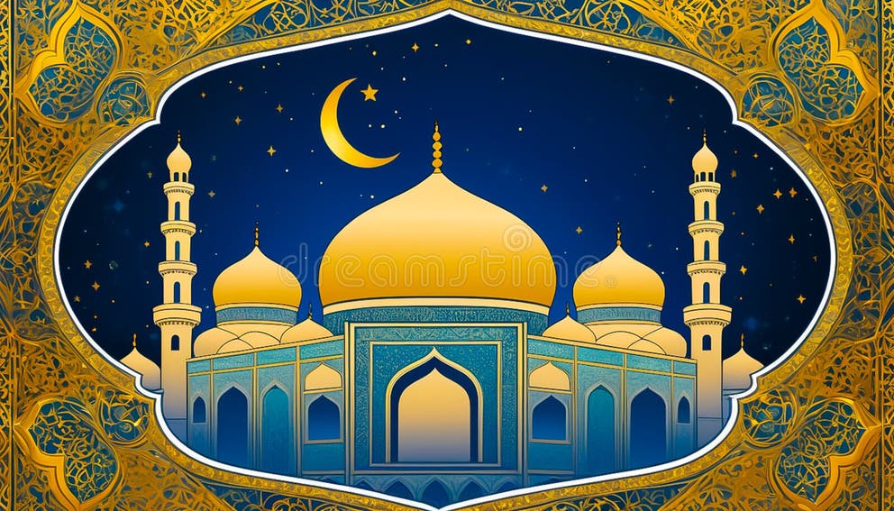 Elegant Islamic Architecture: Mosque Under a Starry Night Sky Stockbild ...