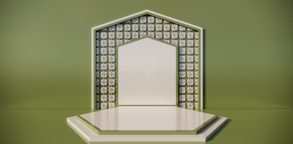 Elegant Islamic Green Podium Stage with Traditional Patterns - Ramadan ...